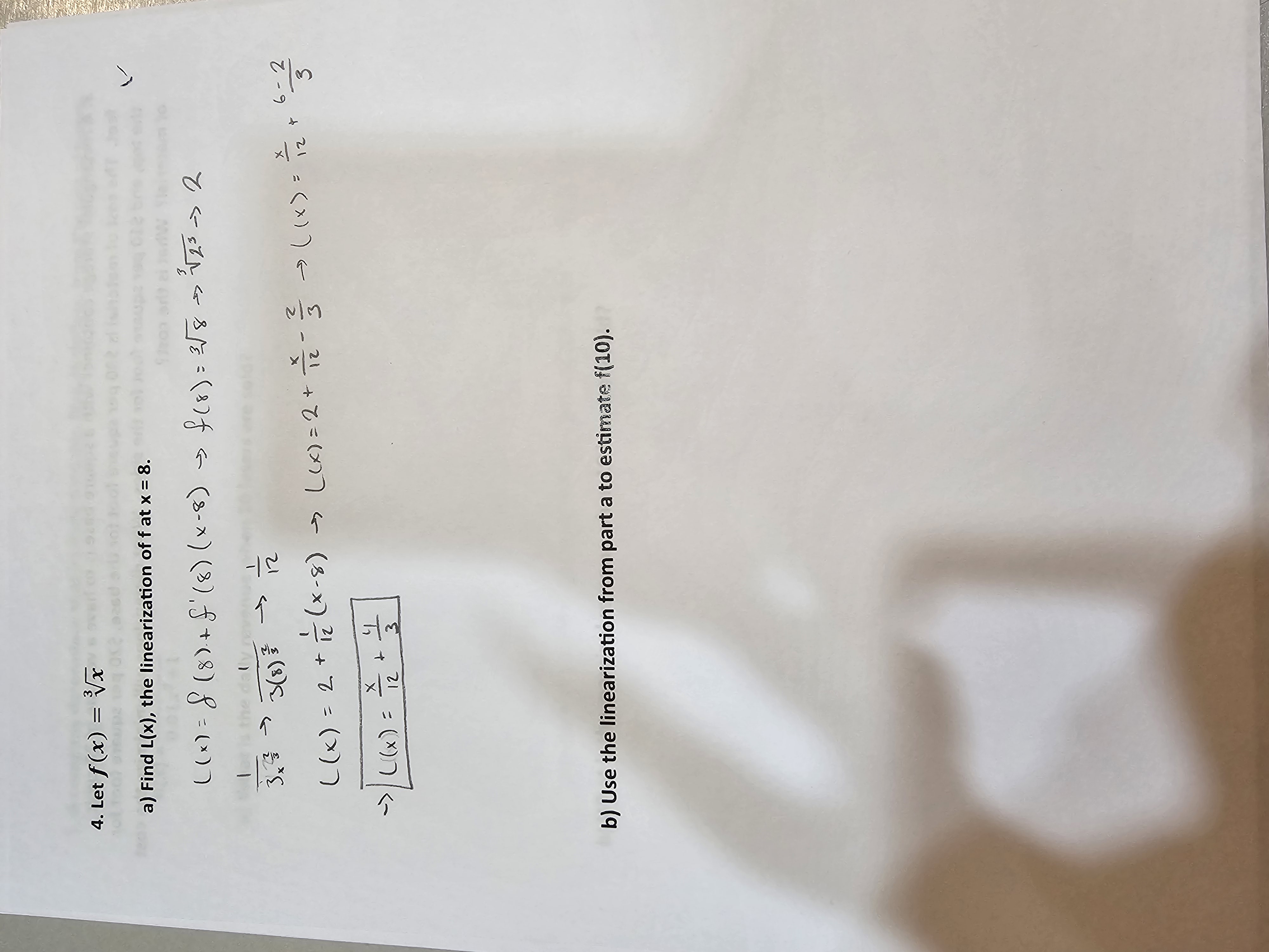 Solved 4. Let f(x)=3x a) Find L(x), the linearization of f | Chegg.com