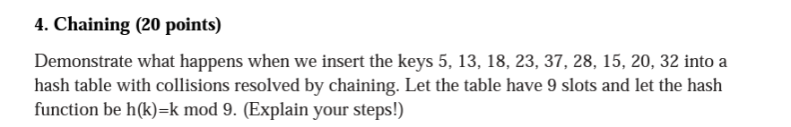 4. Chaining ( 20 points) Demonstrate what happens | Chegg.com