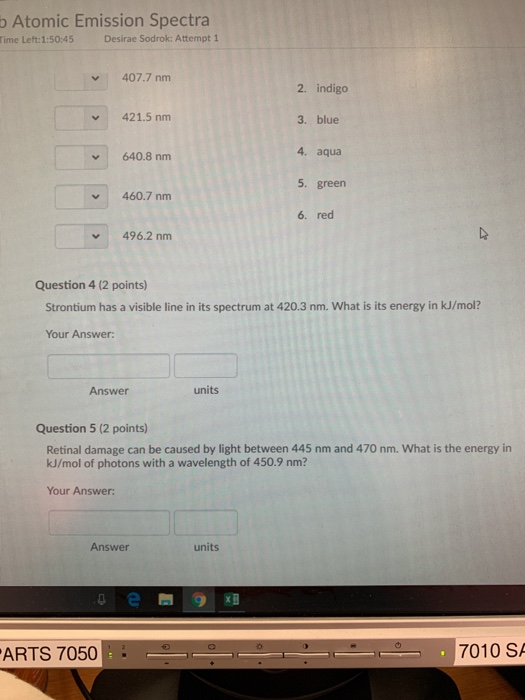 Solved strontium has a visible line spectrum at 420.3nm. | Chegg.com