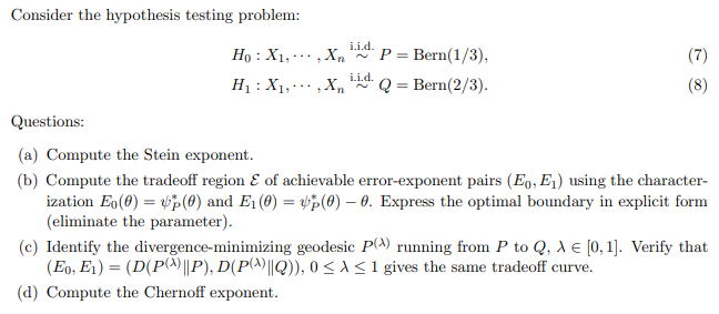 Solved Consider The Hypothesis Testing Problem H0x1⋯xn∼ 3128