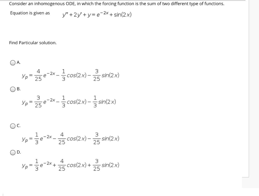 Solved Consider an inhomogenous ODE, in which the forcing | Chegg.com