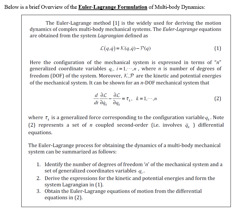 Please derive the motion dynamics (the equations) of | Chegg.com