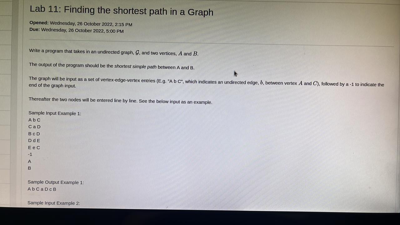 Solved Write A Program That Takes In An Undirected Graph G