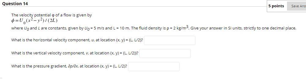Solved 5 points Save Answer Question 12 The non-dimensional | Chegg.com