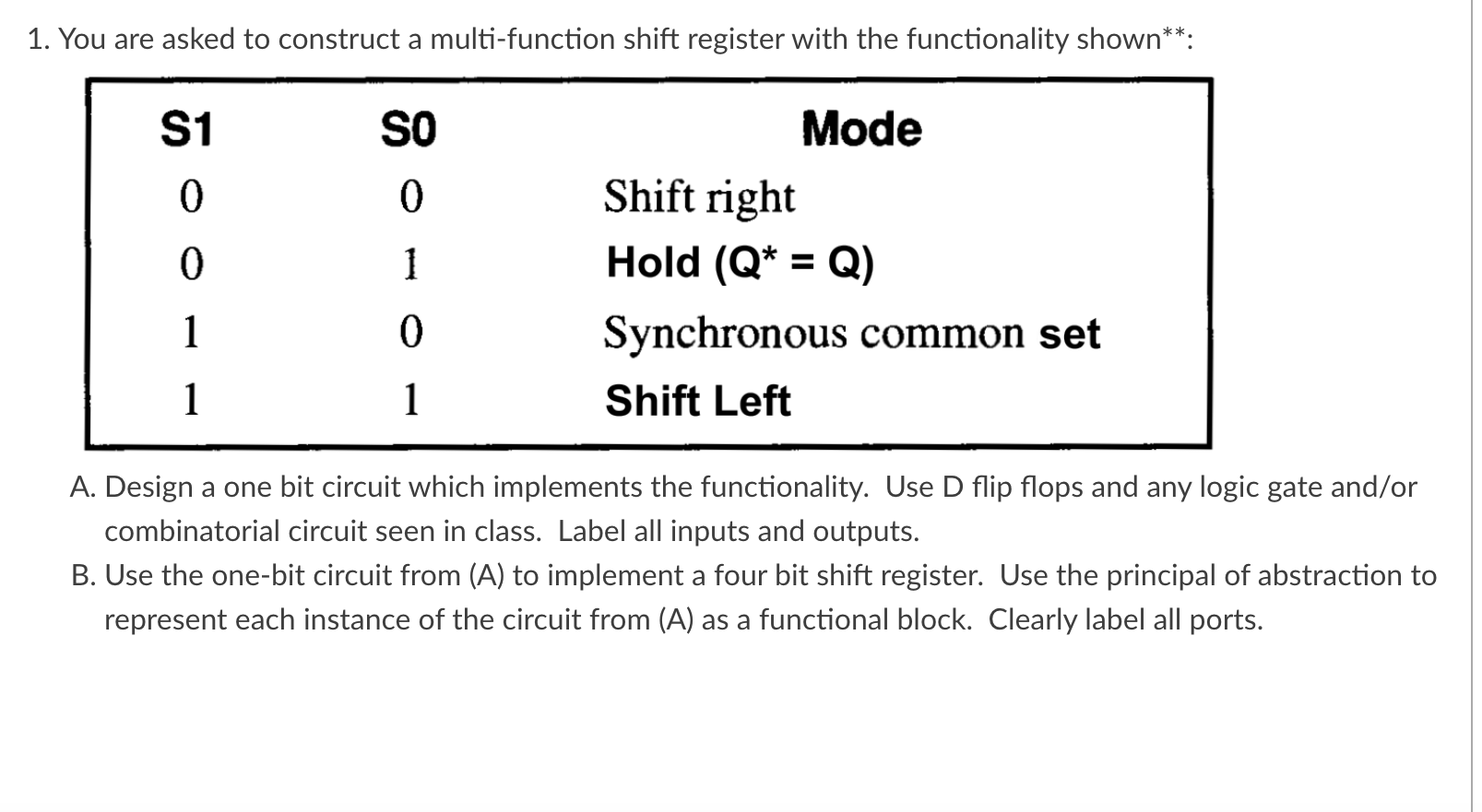 Solved 1. You are asked to construct a multi-function shift | Chegg.com
