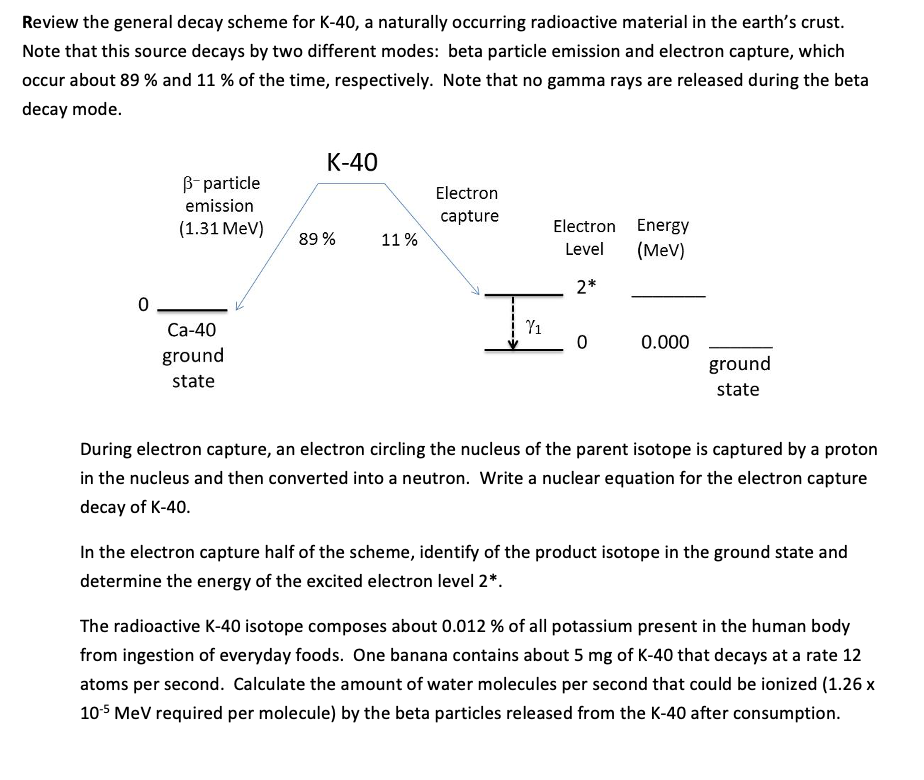 Solved Review the general decay scheme for K-40, a naturally | Chegg.com