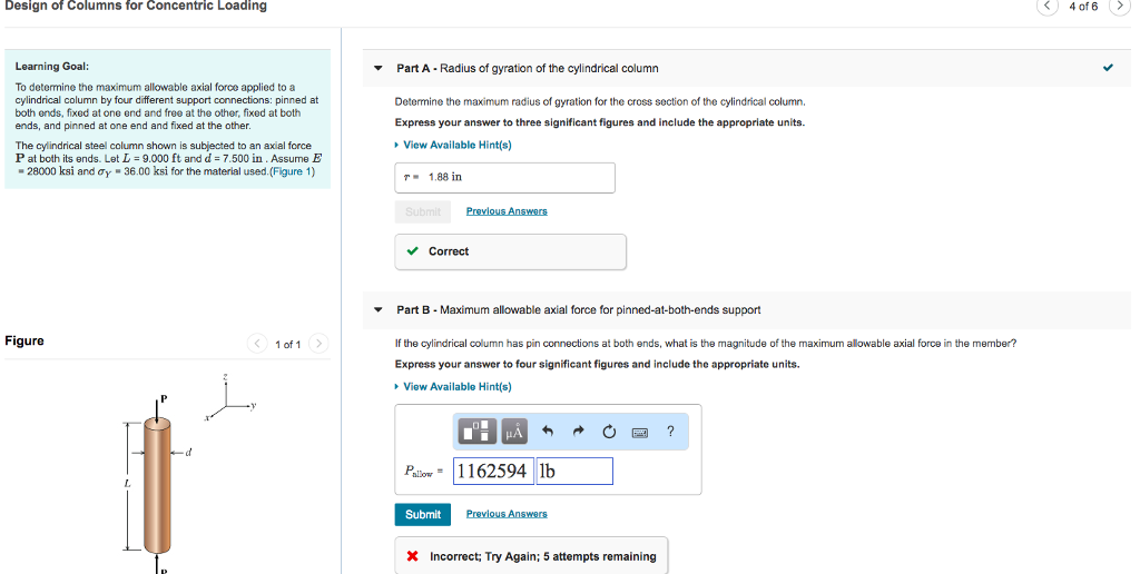 Solved Design of Columns for Concentric Loading : | Chegg.com