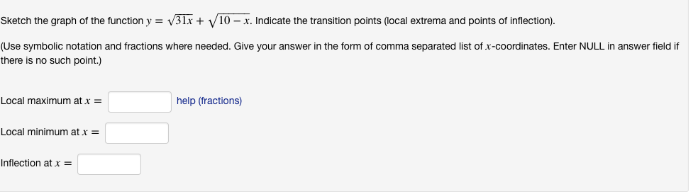 Solved Find the transition points. Enter the points as a | Chegg.com