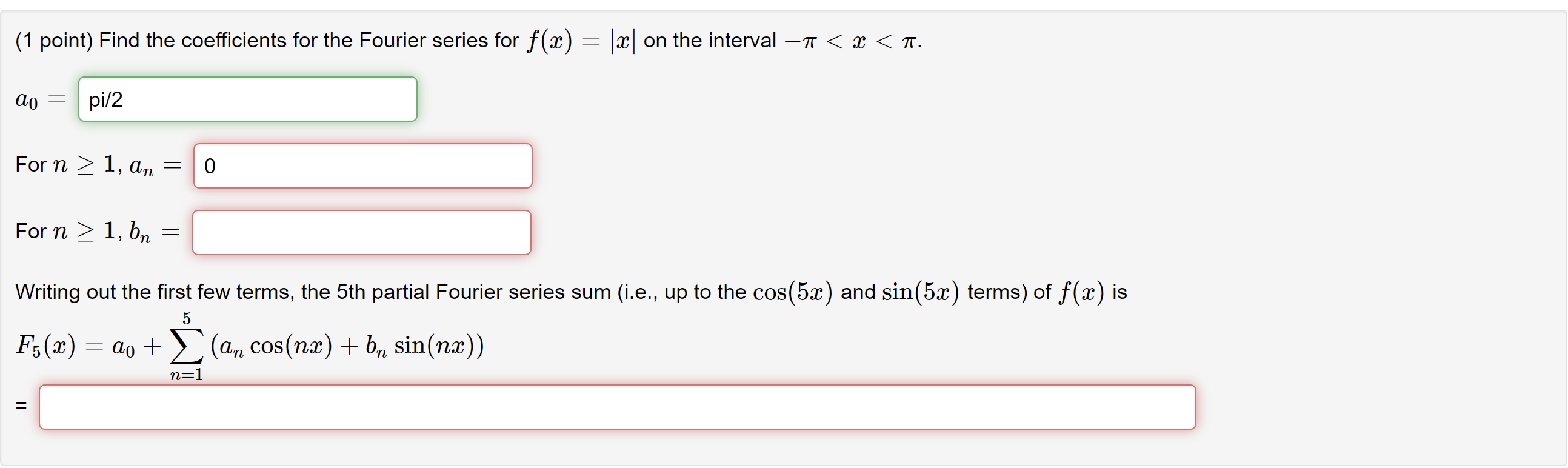 Solved (1 point) Find the coefficients for the Fourier | Chegg.com