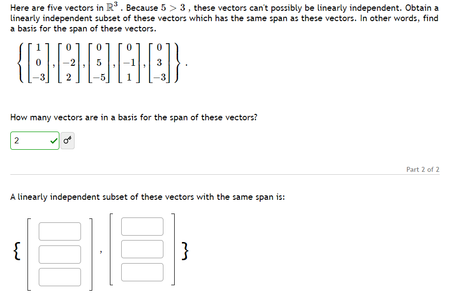 Solved Here are five vectors in R3. Because 5>3, these | Chegg.com