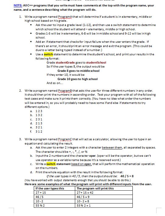 Solved 1. Write a program named ProgramA that will determine | Chegg.com