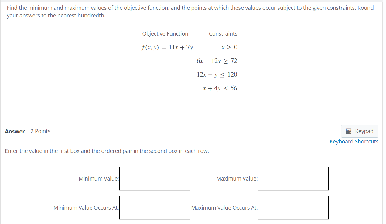 Solved Find the minimum and maximum values of the objective | Chegg.com