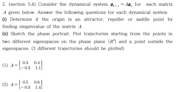 Solved 2. (section 5.6) Consider the dynamical system | Chegg.com