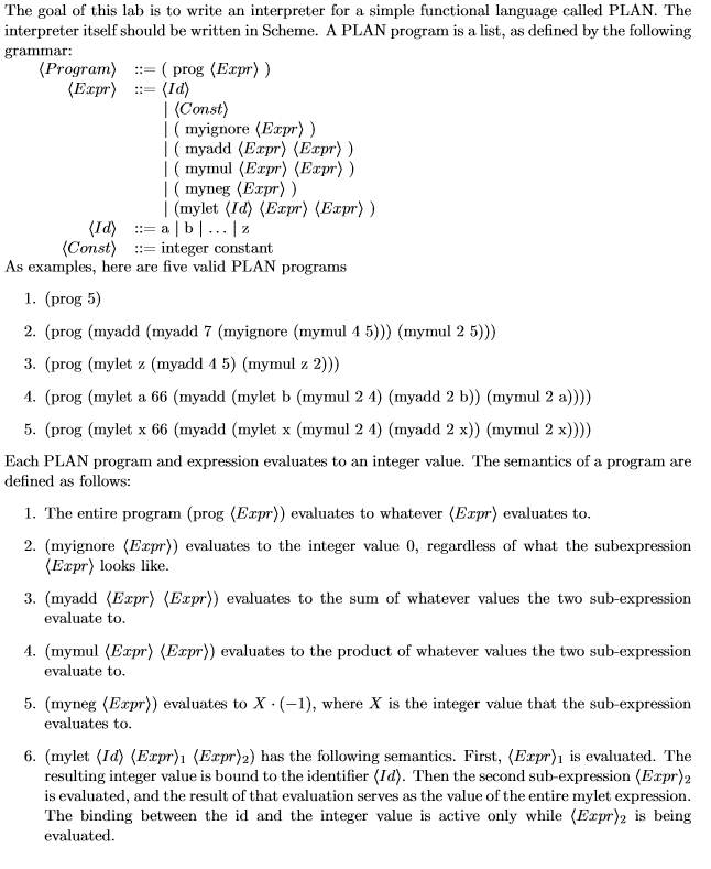 SCHEME interpreter. I will pay anyone $50 that gets | Chegg.com