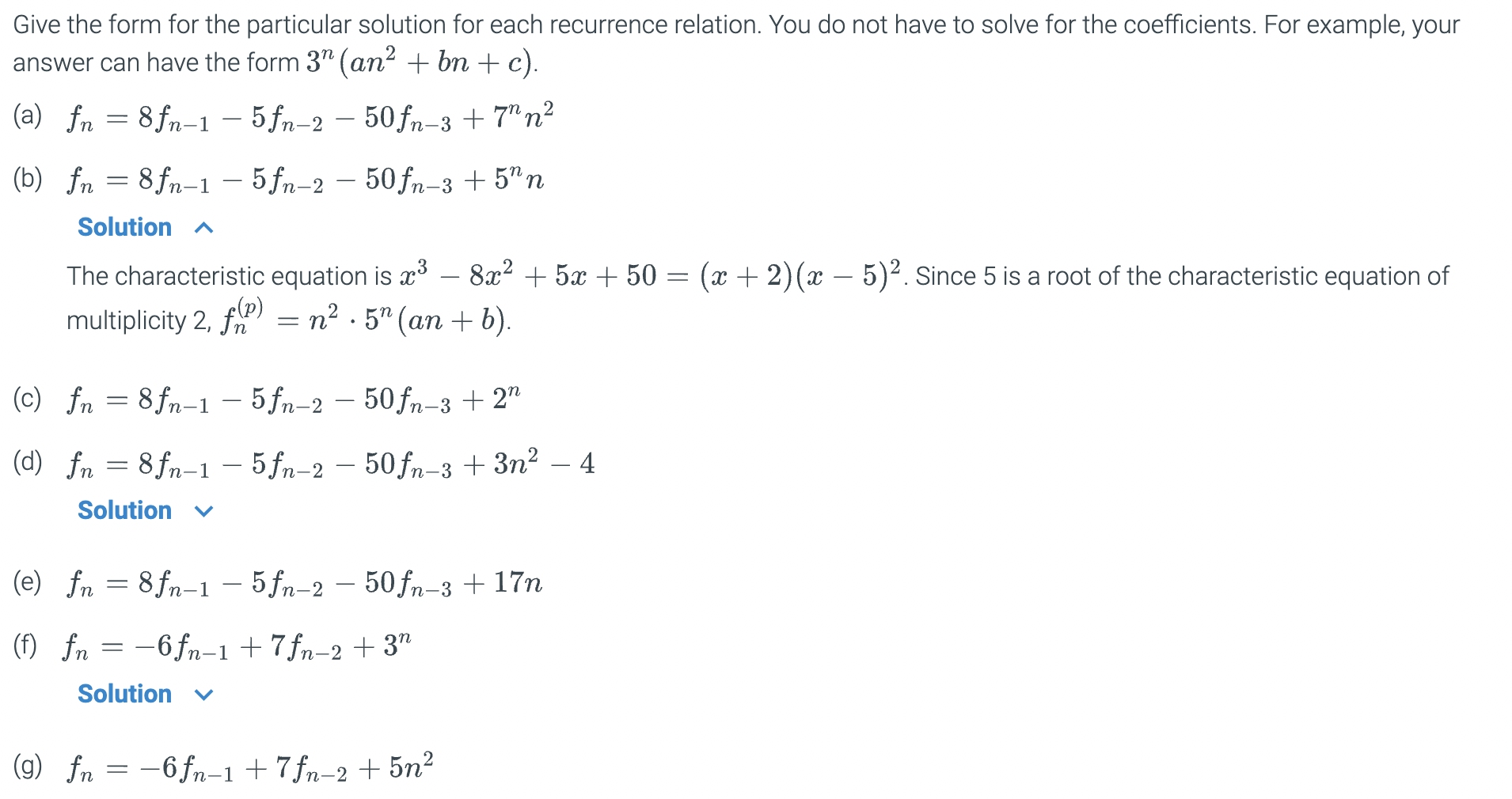 Give the form for the particular solution for each | Chegg.com