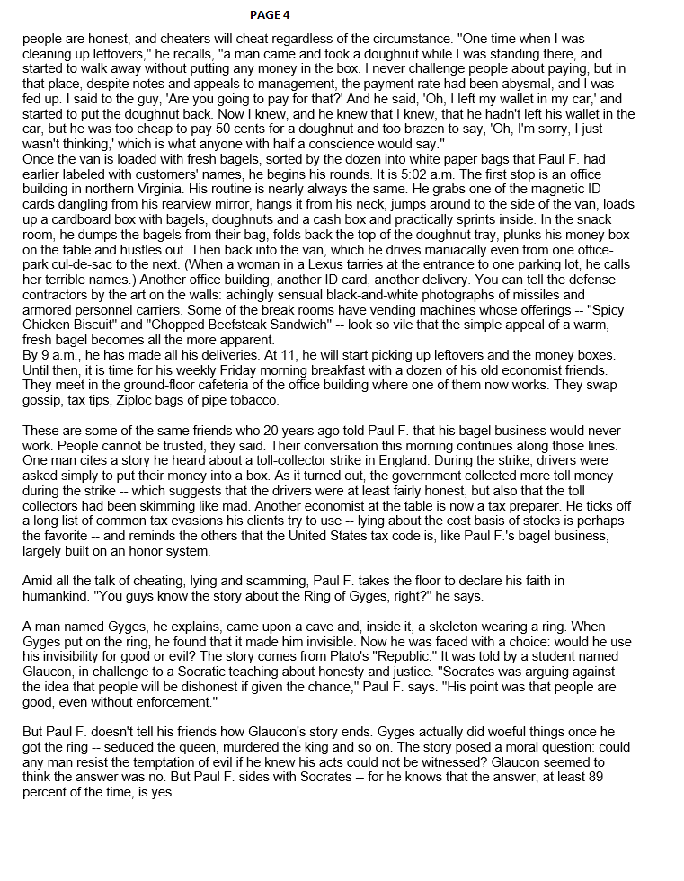 QUESTION 1 Read The article "The Bagel Man" to | Chegg.com