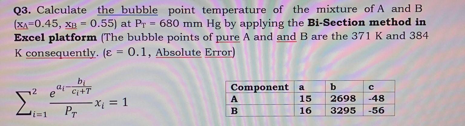 Solved Q3. Calculate the bubble point temperature of the | Chegg.com