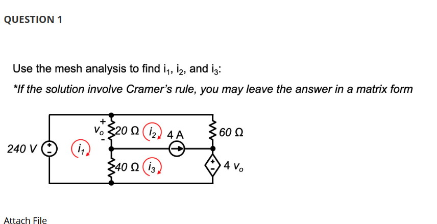 Solved QUESTION 1Use the mesh analysis to ﻿find i1,i2, ﻿and | Chegg.com