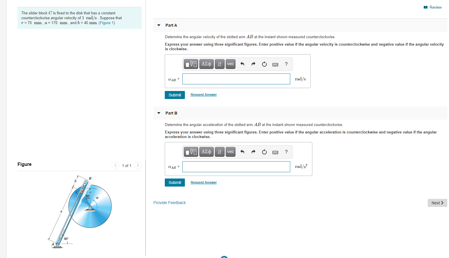 Solved Review The slider block C is fixed to the disk that | Chegg.com