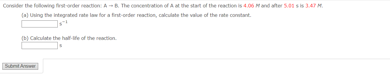 Solved Consider the following first-order reaction: A→B. The | Chegg.com