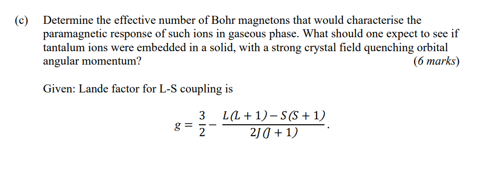 Solved Given: Lande factor for L-S coupling | Chegg.com