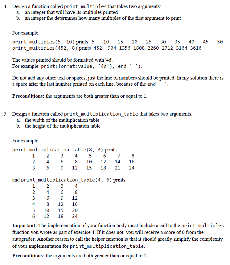 Solved 4. Design a function called print_multiples that | Chegg.com