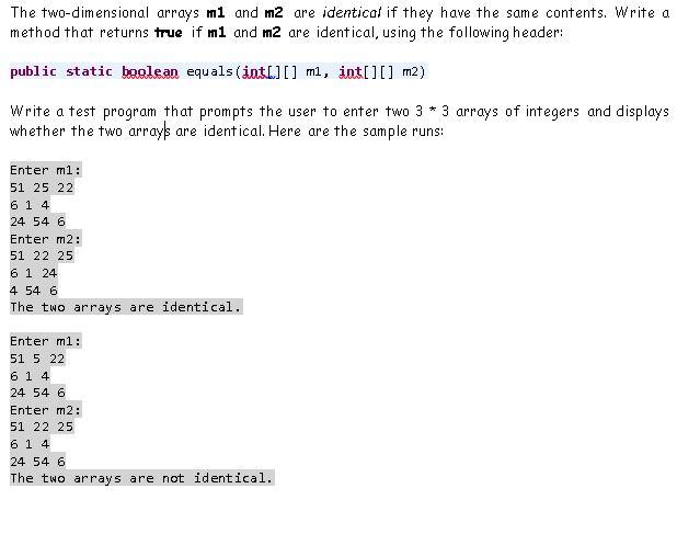 Solved The two-dimensional arrays ml and m2 are identical if | Chegg.com