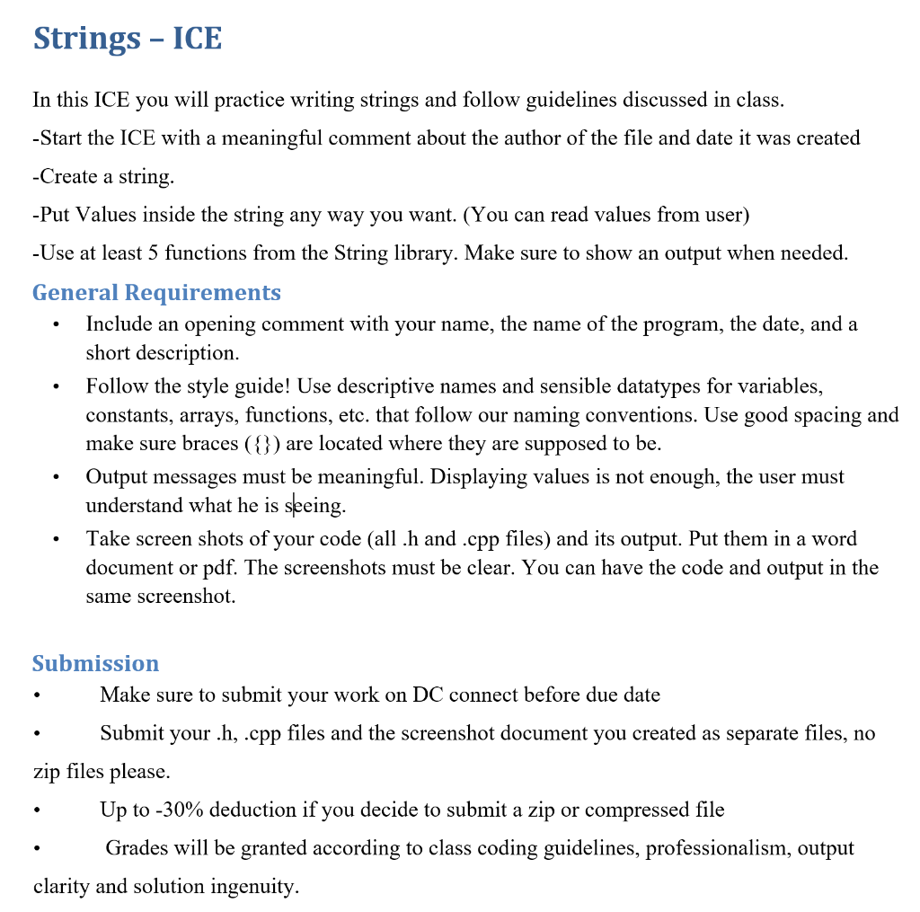 Solved Strings - ICE . In this ICE you will practice writing | Chegg.com