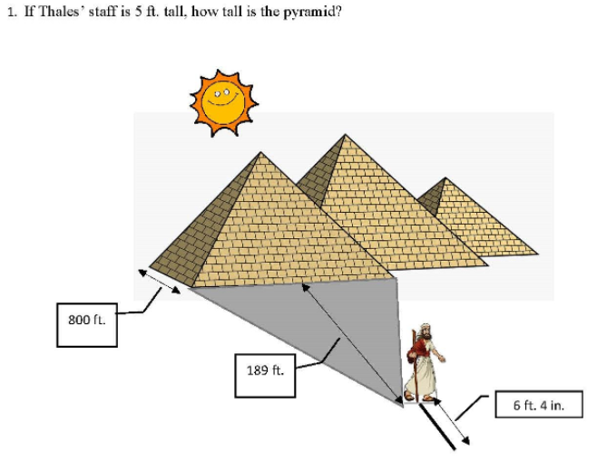 Solved 1. If Thales' staff is 5 ft. tall, how tall is the | Chegg.com