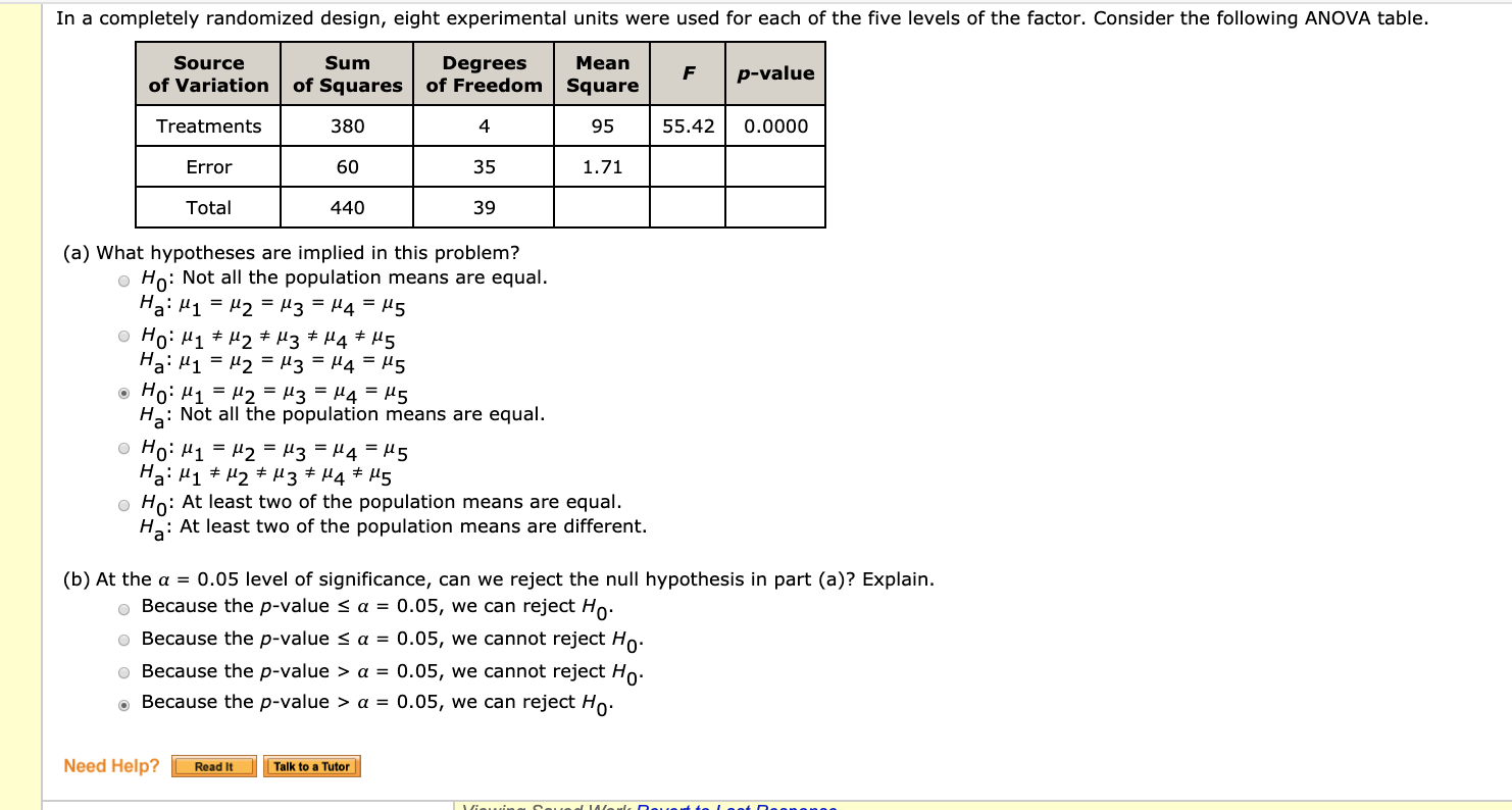 Solved In a completely randomized design, eight experimental | Chegg.com