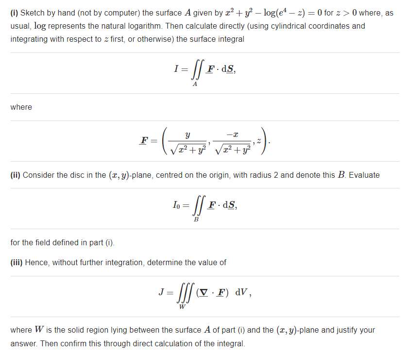 Solved (i) Sketch by hand (not by computer) the surface A | Chegg.com