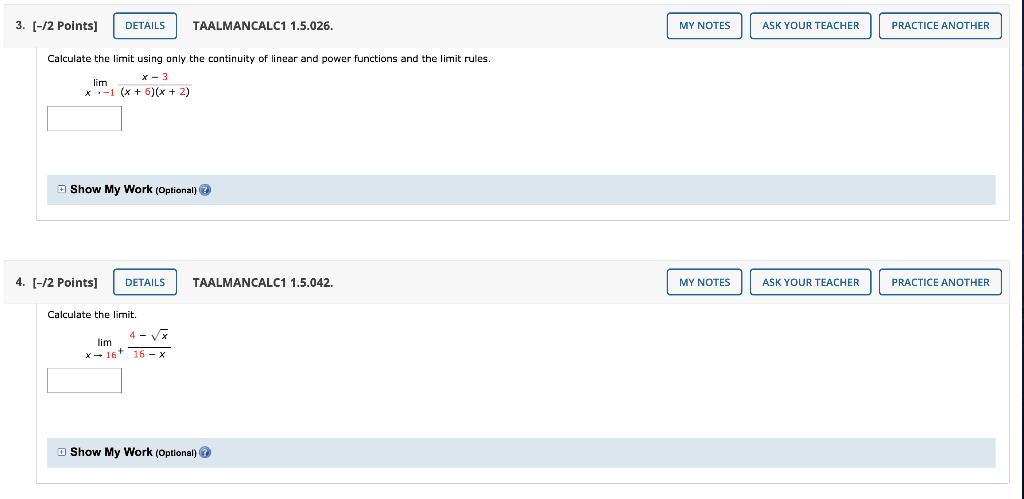 Solved 3. (-/2 Points] DETAILS TAALMANCALC1 1.5.026. MY | Chegg.com