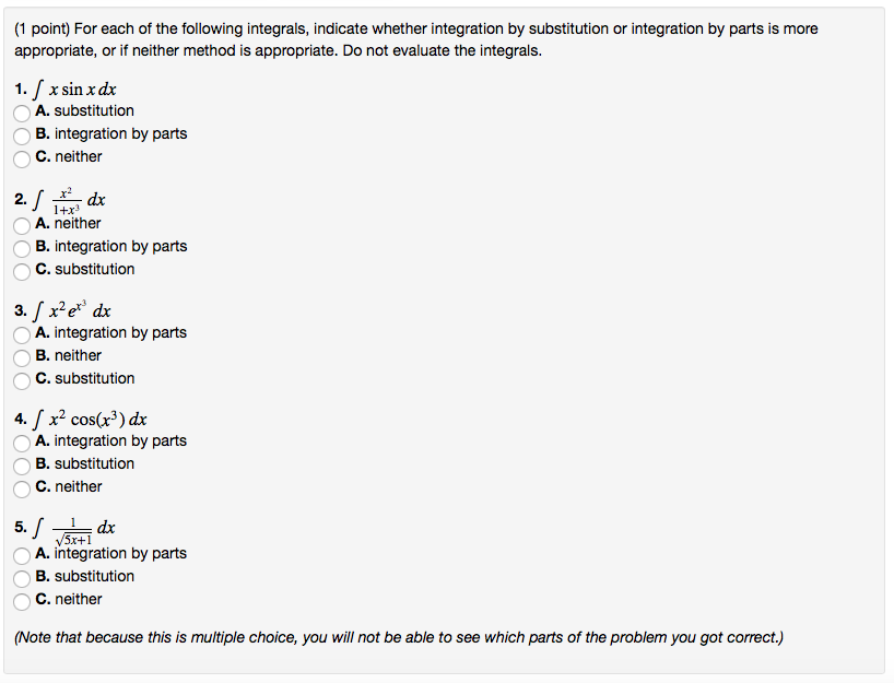 Solved (1 point) For each of the following integrals, | Chegg.com