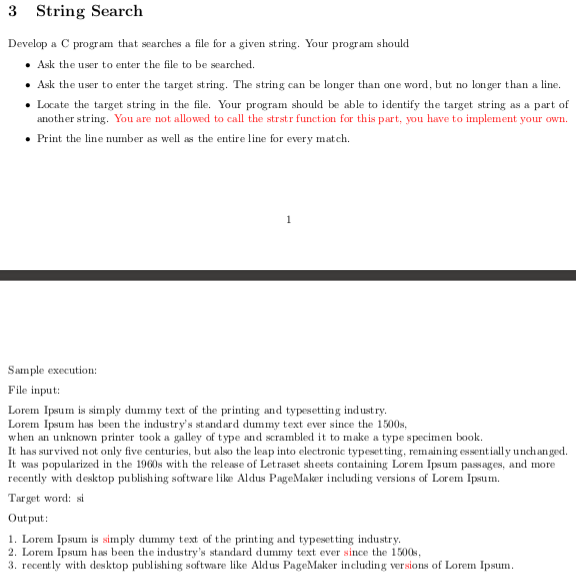Solved ECE 175- String Search Must use C program | Chegg.com