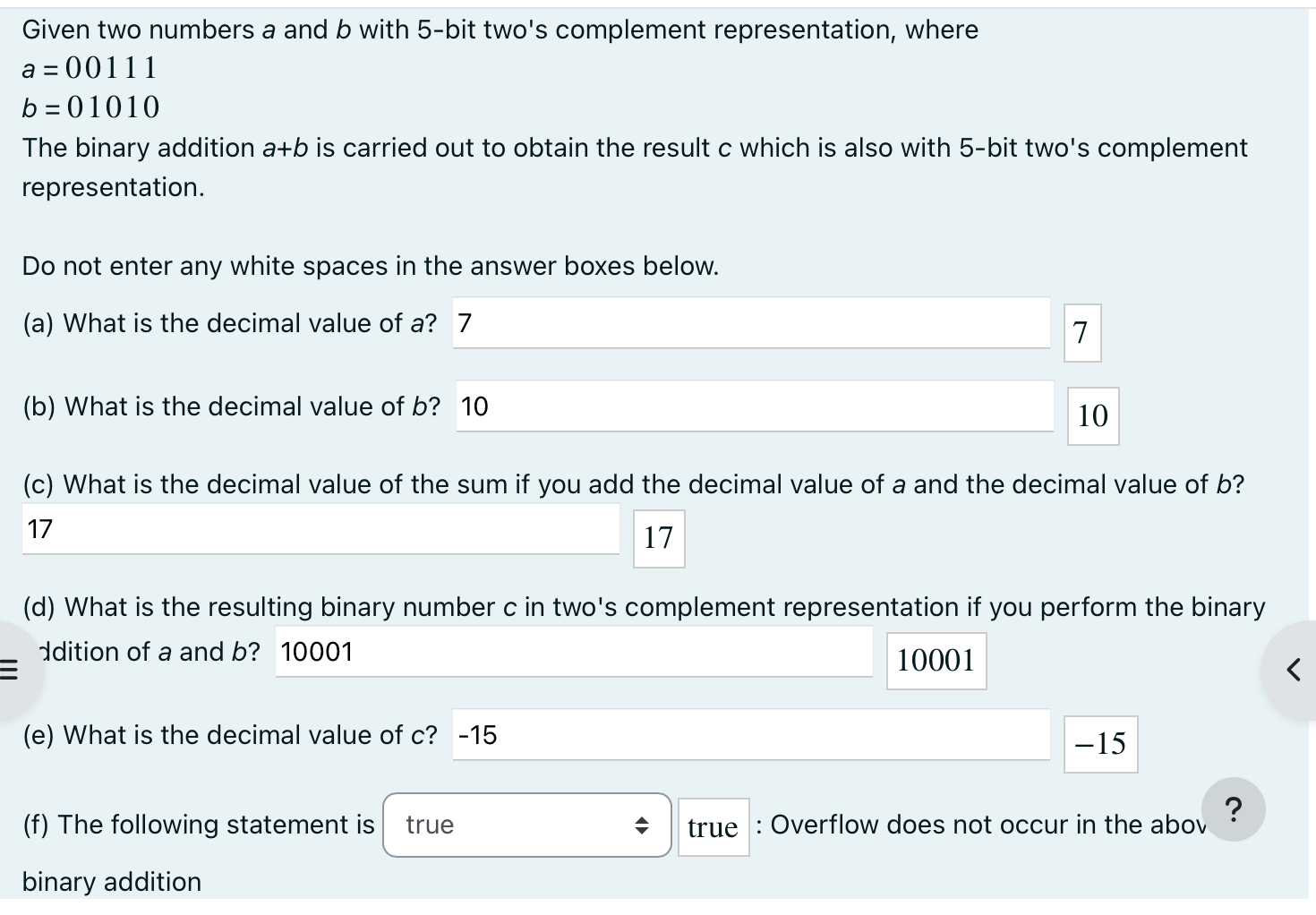 Solved Given two numbers a and b ﻿with 5 -bit two's | Chegg.com