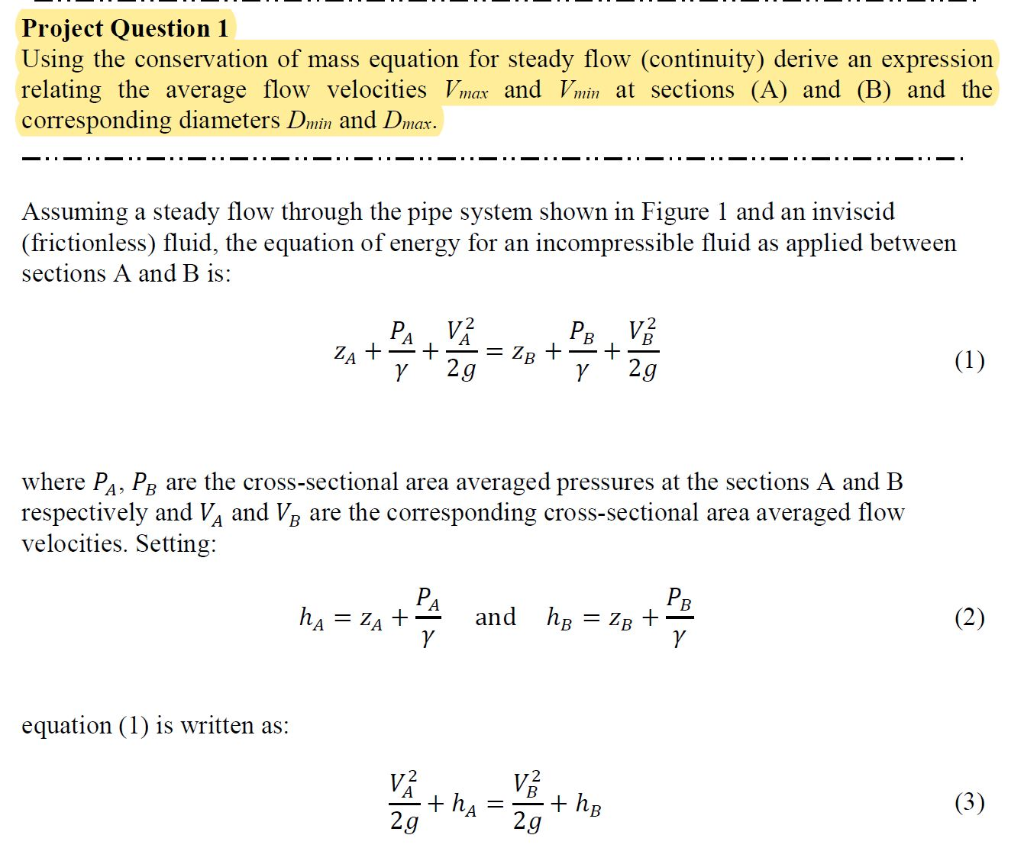 Solved Project Question 1 Using the conservation of mass | Chegg.com