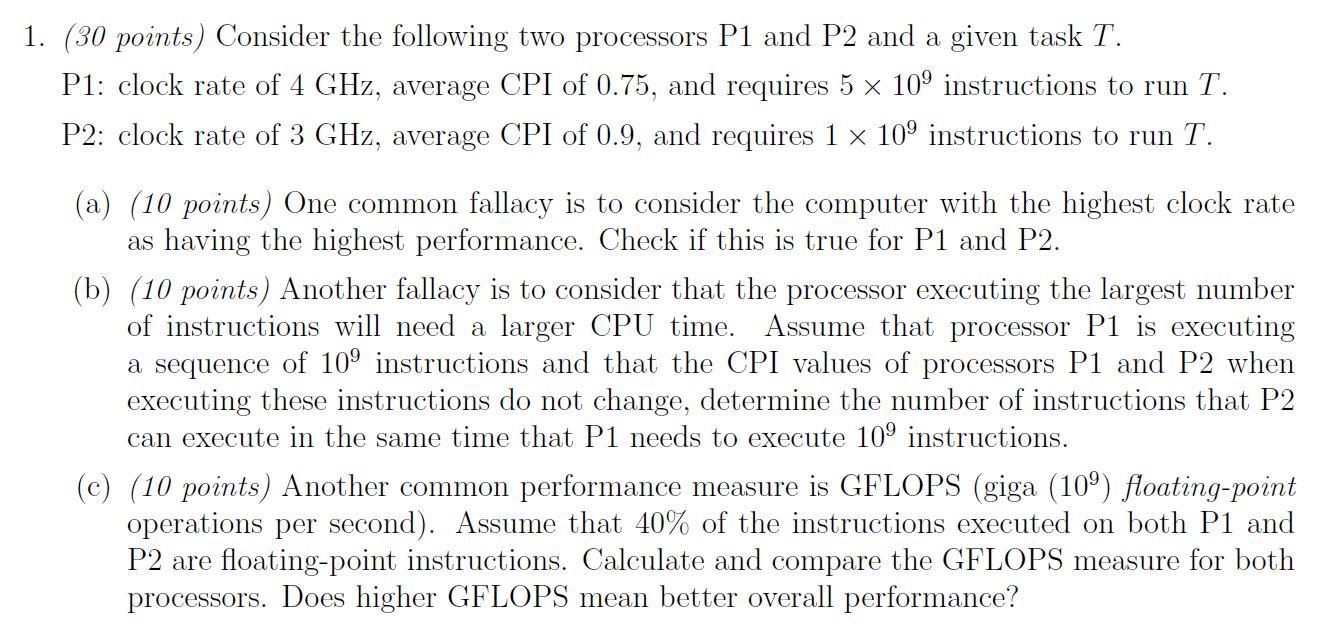 Solved 1. (30 points) Consider the following two processors | Chegg.com