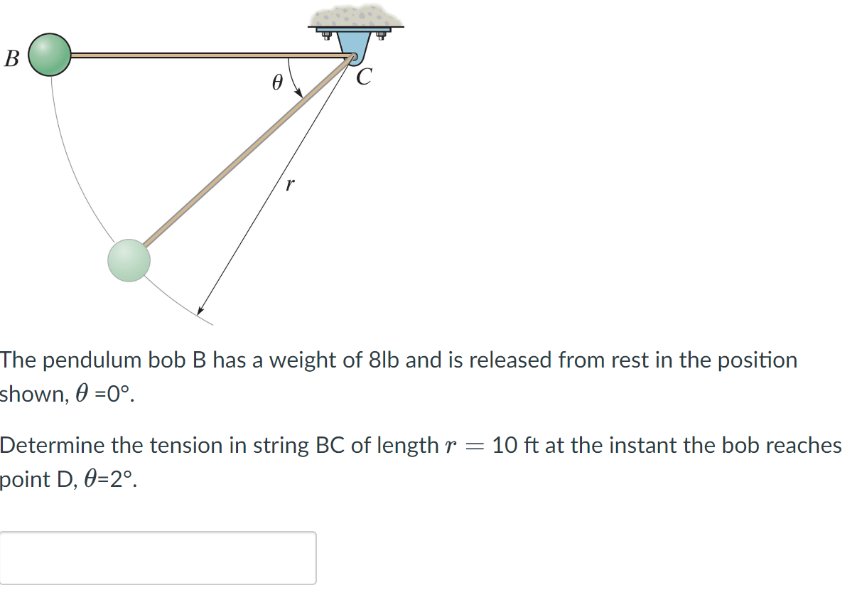 Solved The pendulum bob B has a weight of 8lb and is | Chegg.com