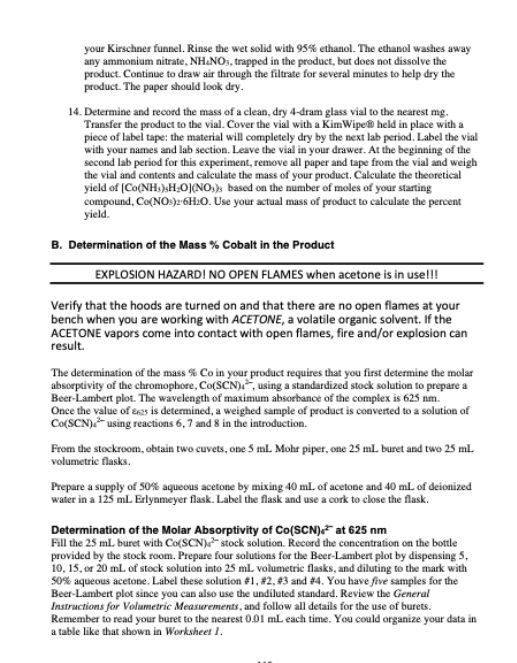 Solved EXPERIMENT 12: Preparation & Analysis of a Cobalt | Chegg.com