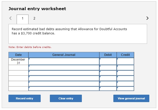 Solved Journal entry worksheet Record estimated bad debts | Chegg.com