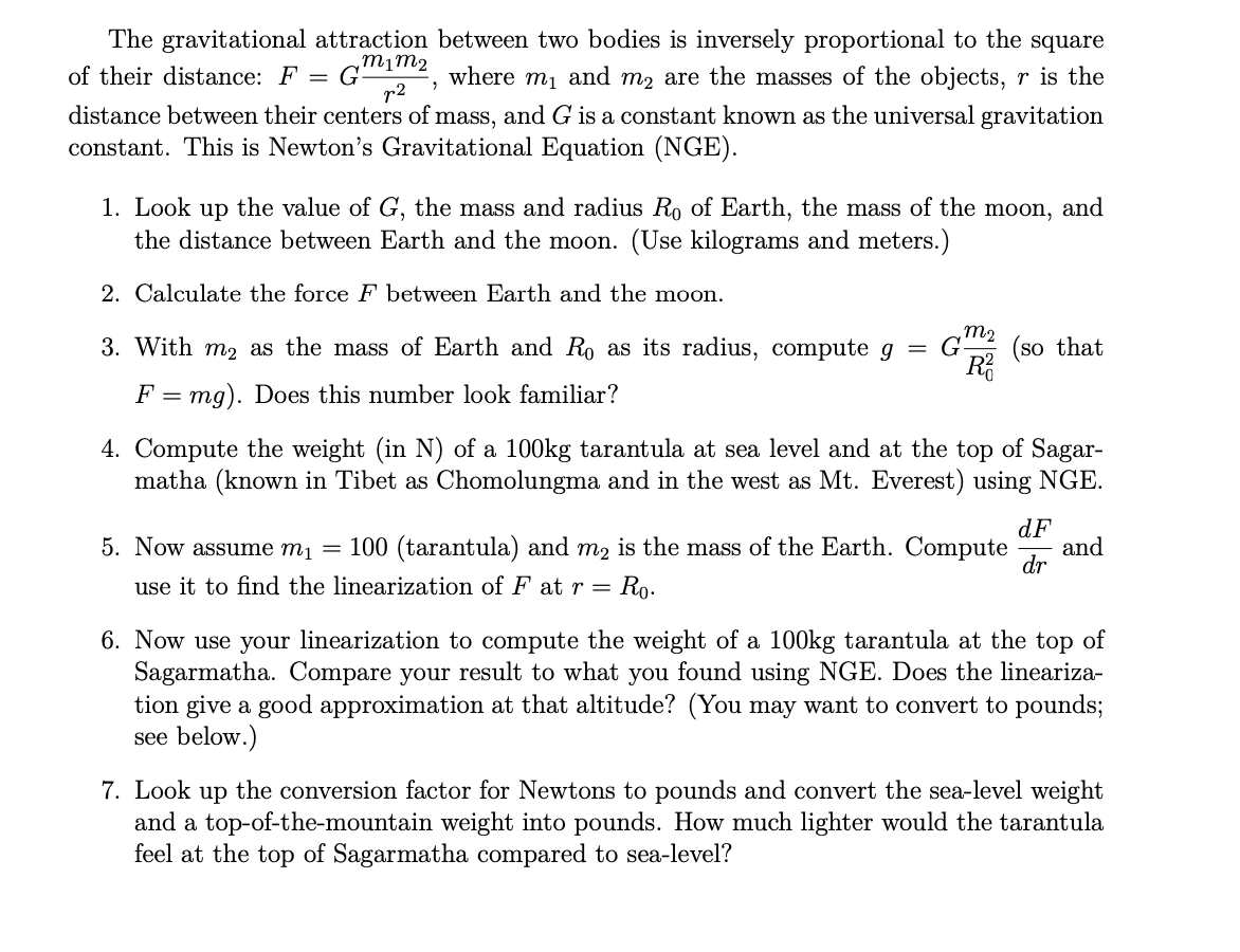 Solved The gravitational attraction between two bodies is | Chegg.com