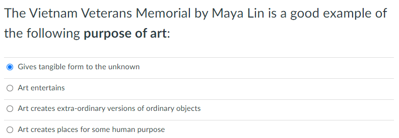 Solved The Vietnam Veterans Memorial by Maya Lin is a good | Chegg.com