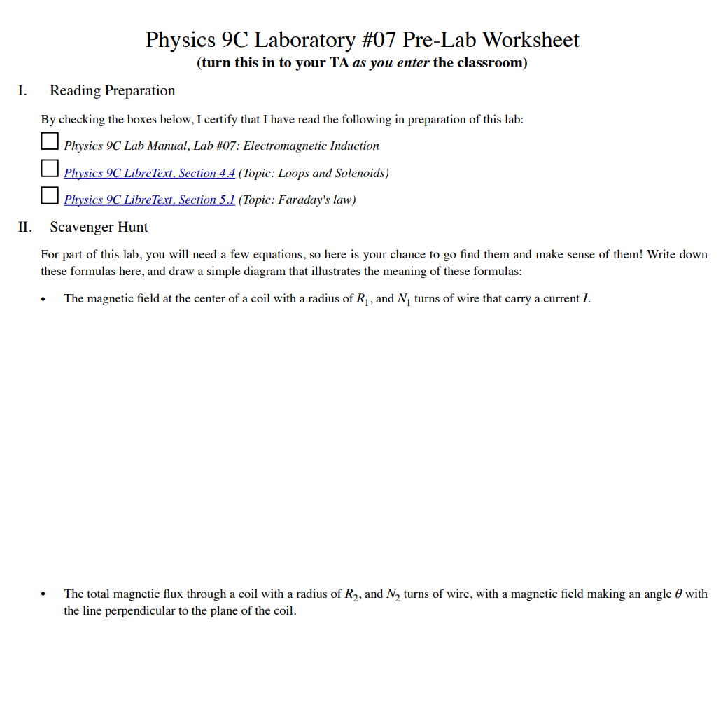 Solved Physics 9C Laboratory #07 Pre-Lab Worksheet (turn | Chegg.com