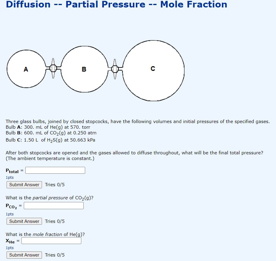 Solved Diffusion Partial Pressure -- Mole Fraction ☺ A B C | Chegg.com