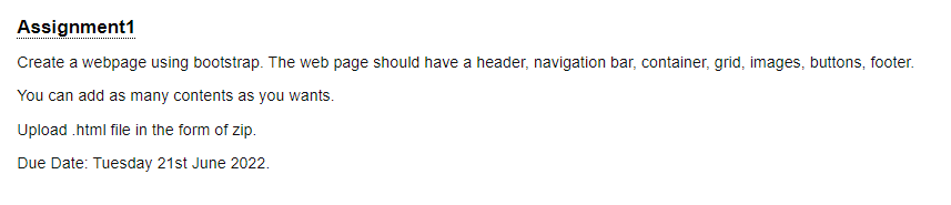 Solved Assignment1 Create a webpage using bootstrap. The web | Chegg.com