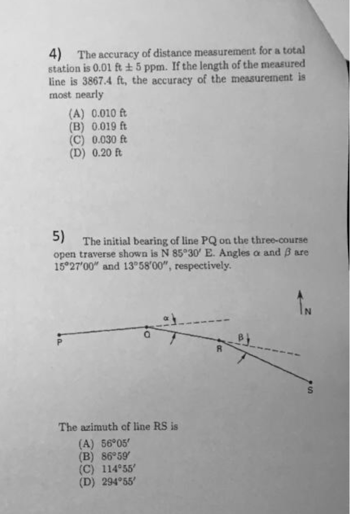 Solved 4) The accuracy of distance measurement for a total | Chegg.com