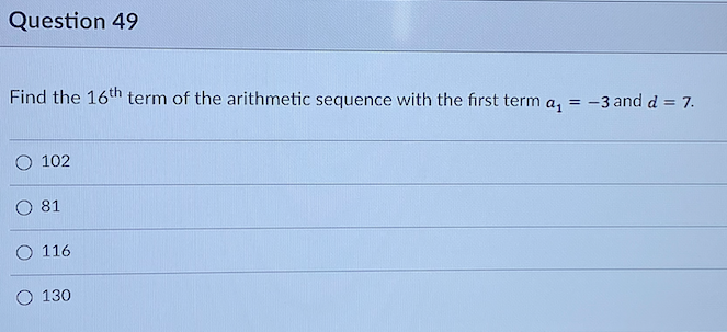 Solved Question 49 Find the 16th term of the arithmetic | Chegg.com