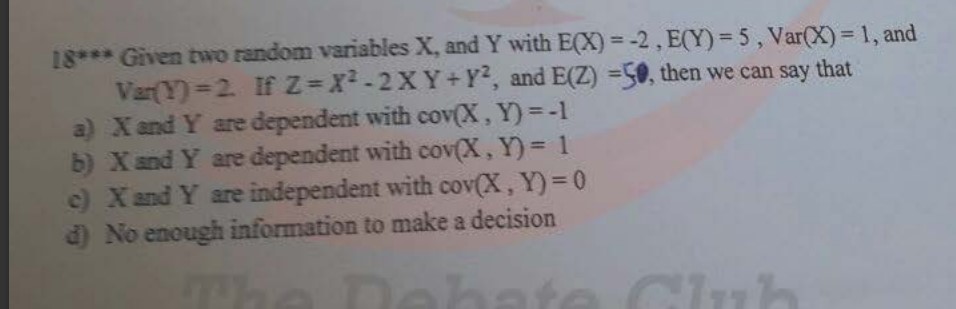 Solved \\( 18 * * * \\) Given two random variables \\( X | Chegg.com