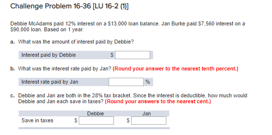 Solved Challenge Problem 16-36 [LU 16-2 (1)] Debbie McAdams | Chegg.com