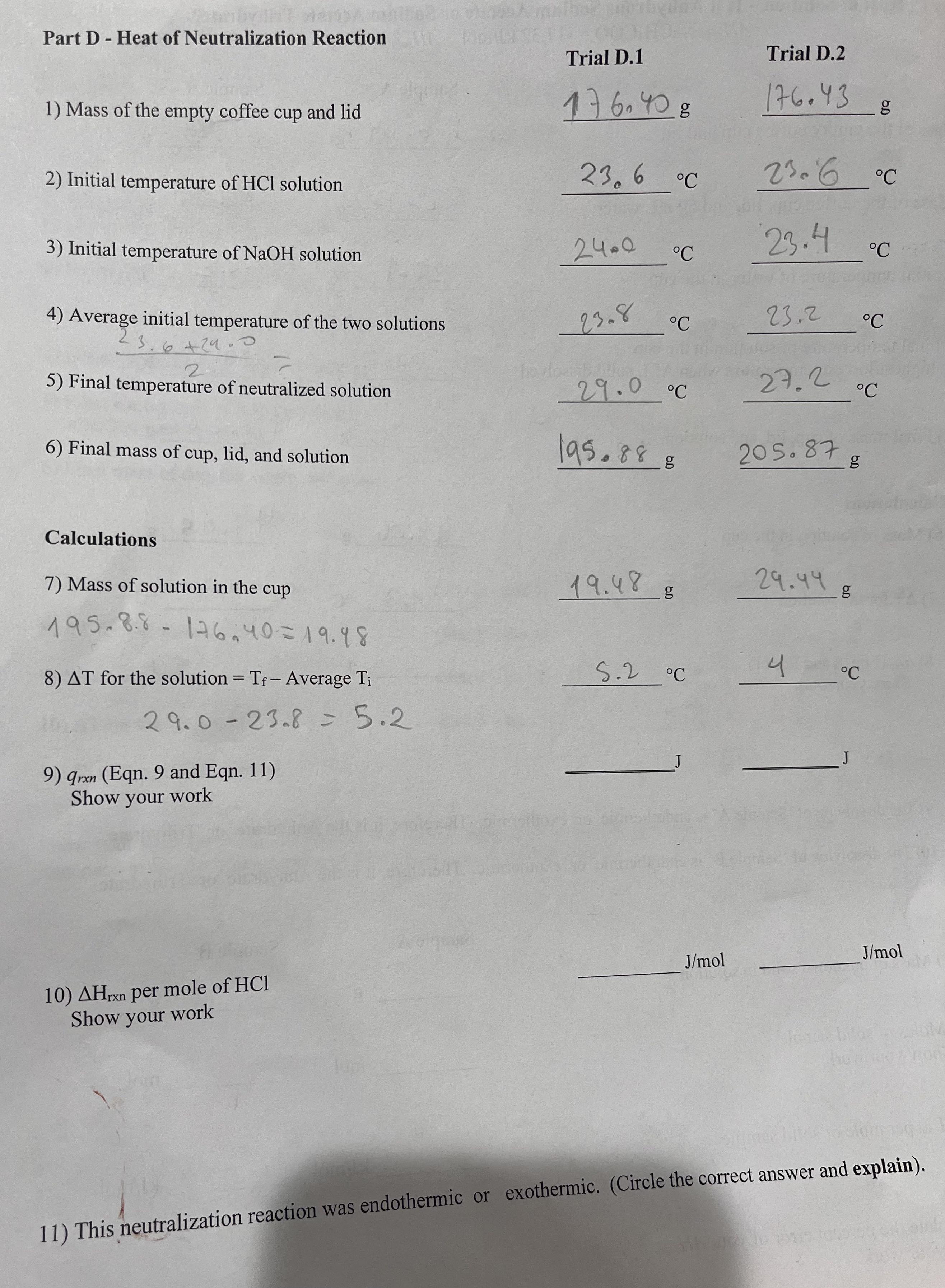 Eqn 9: qrxn=ΔHrxn [ny definition at constant | Chegg.com